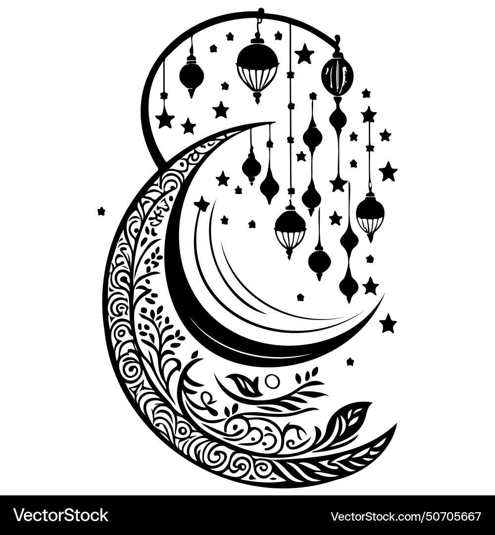 Ramadan crescent lantern moon sketch hand draw Vector Image