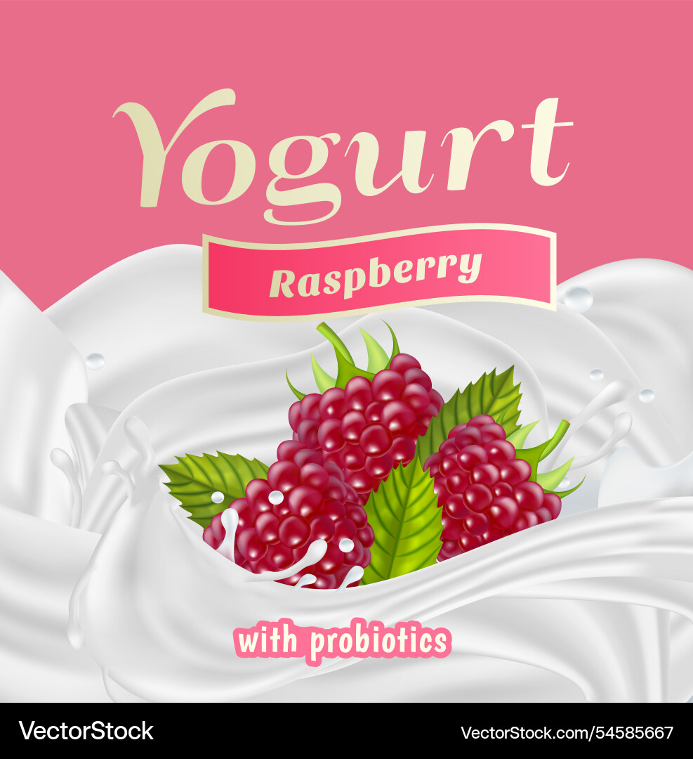 Raspberry yogurt with probiotics splash label Vector Image