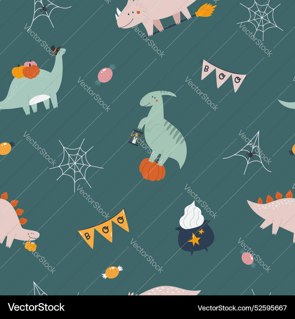 Seamless halloween patterns spooky dinosaurs and Vector Image