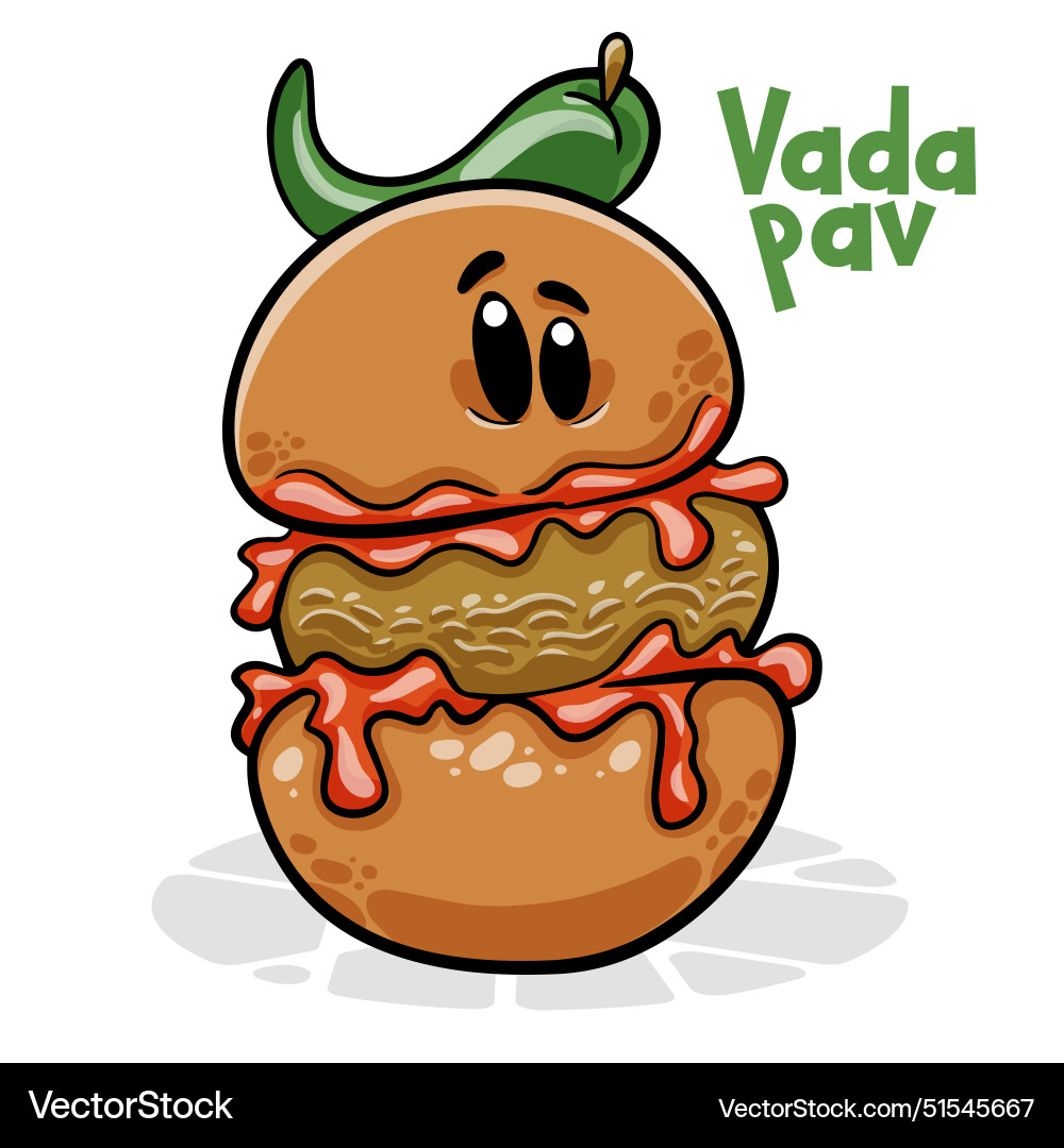 Vada pav funnny cartoon character isolated Vector Image