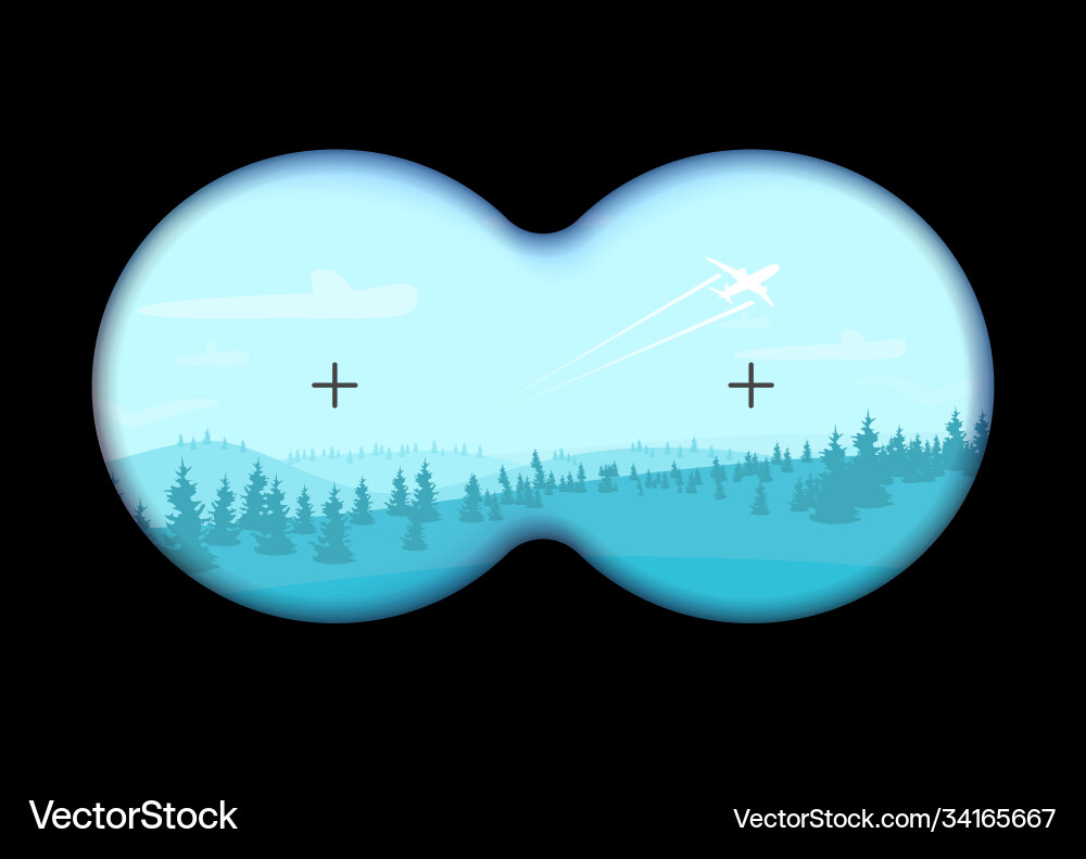 View through binoculars on a flat cartoon Vector Image
