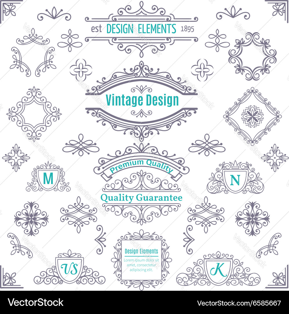 Vintage Line Art Swirls & Scrolls Royalty Free Vector