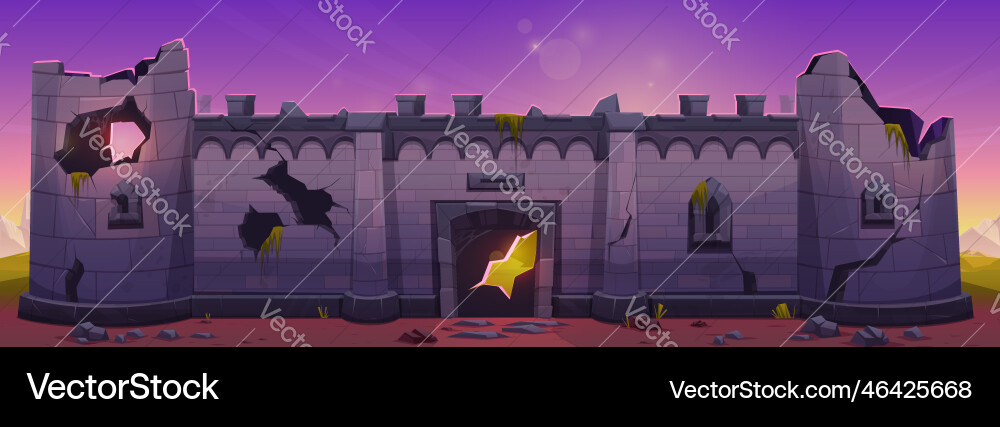 Broken medieval castle stone wall tower background