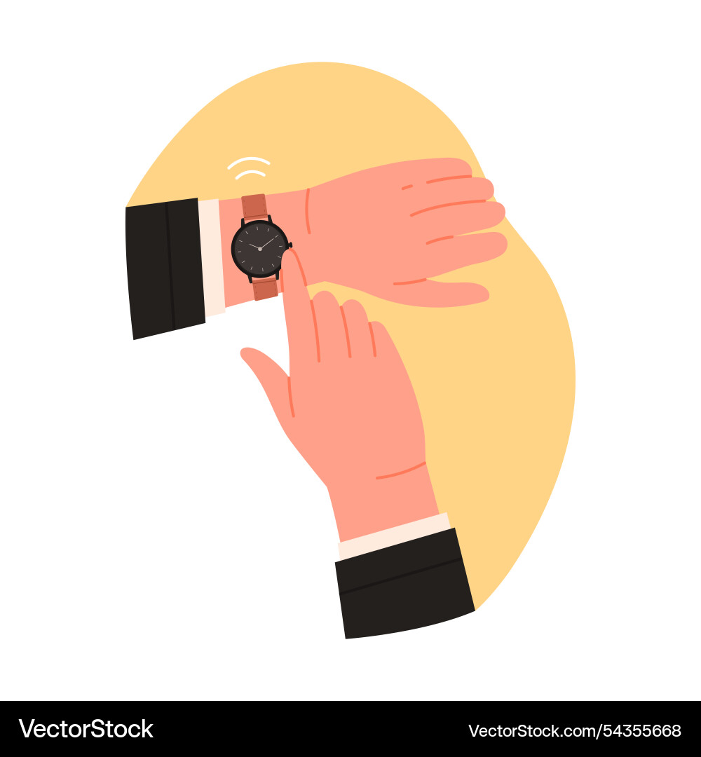 Businessman fingers pressing button on wristwatch Vector Image