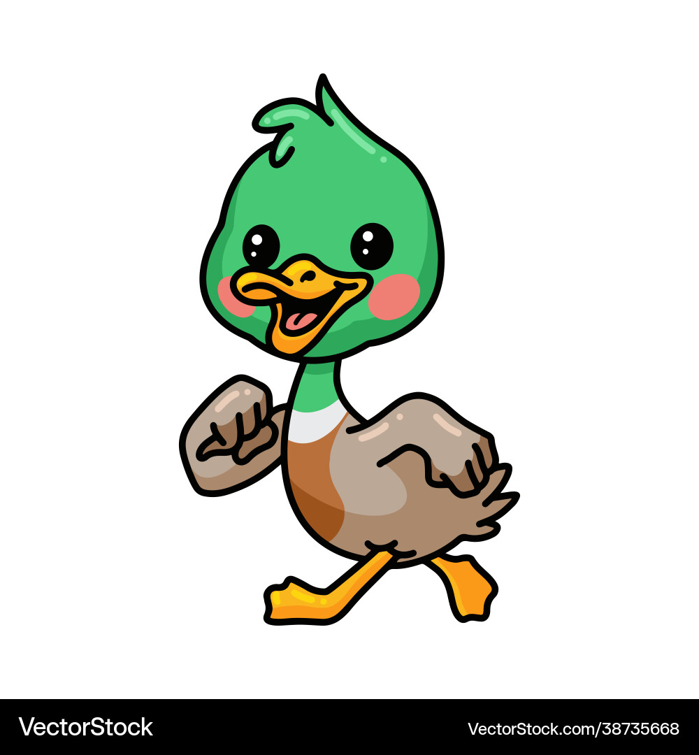 Cute little duck cartoon running Royalty Free Vector Image