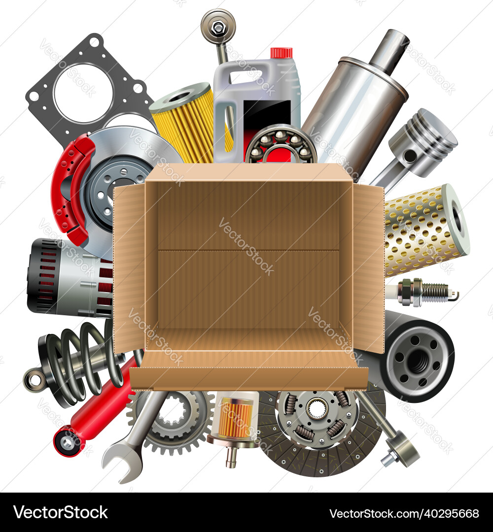 Empty carton box with car spares Royalty Free Vector Image