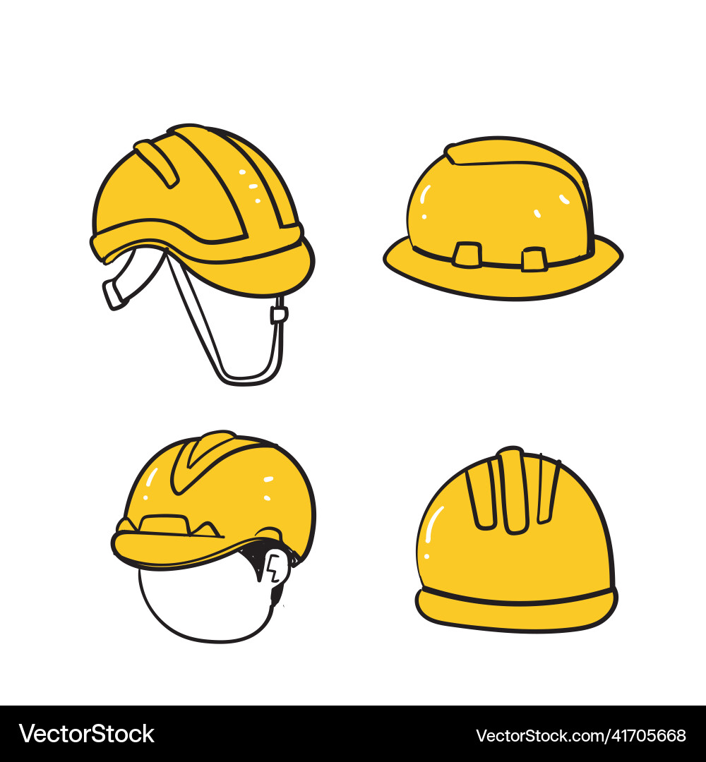 Hand drawn doodle yellow work helmet collection Vector Image