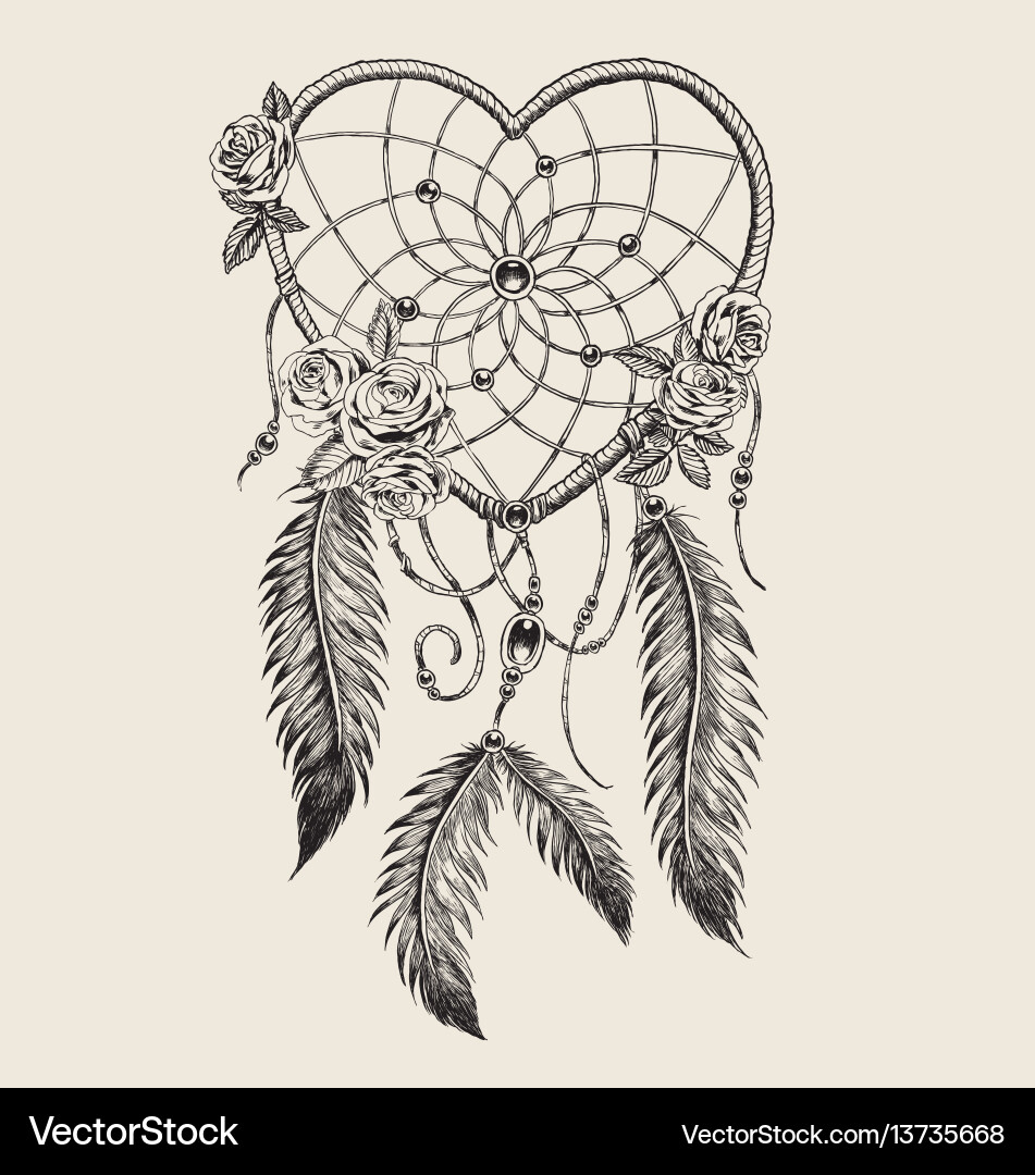 Heart Dream Catcher Feather Vector Images (96)