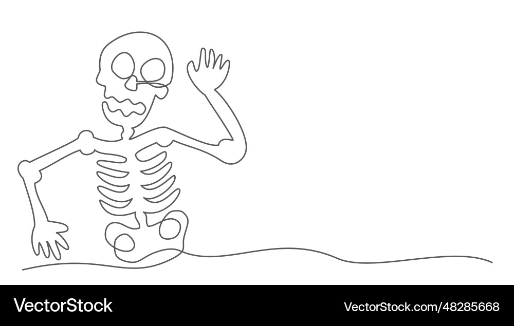 Skeleton one line drawing isolated on white Vector Image
