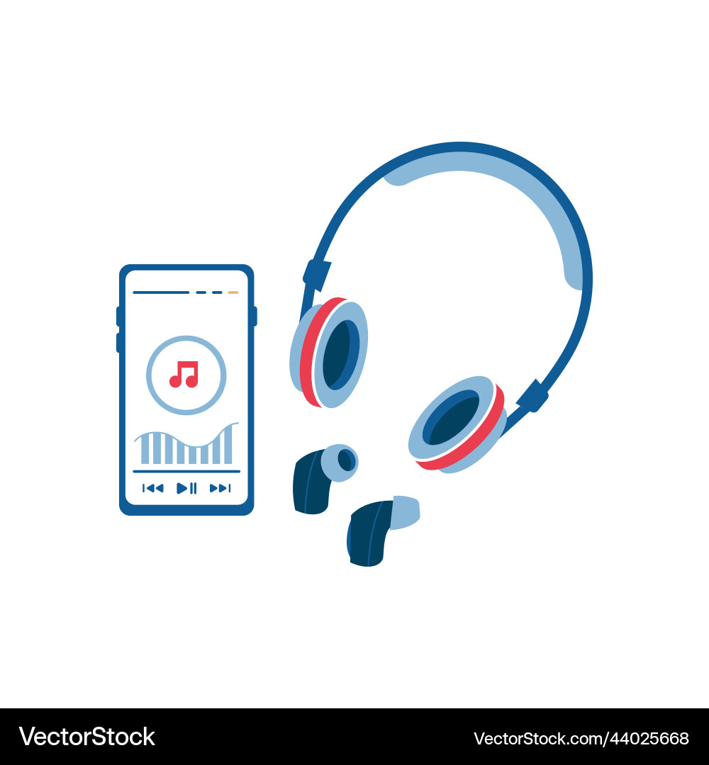 Smartphone and bluetooth headphones music player Vector Image