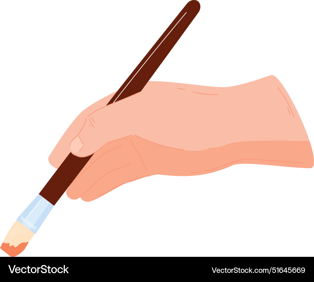 Human hand holding paintbrush creating painter Vector Image