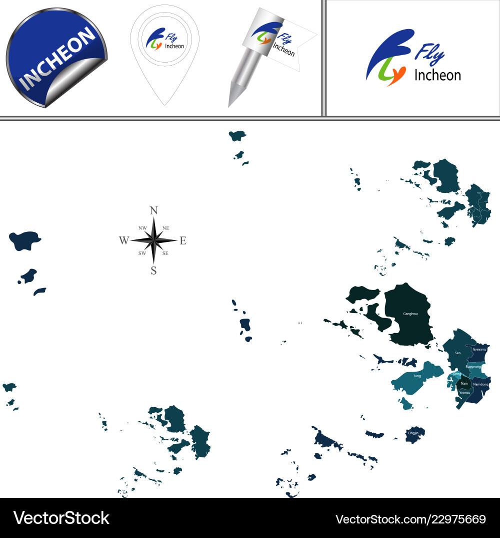 Incheon Map - South Korea Districts Royalty Free Vector