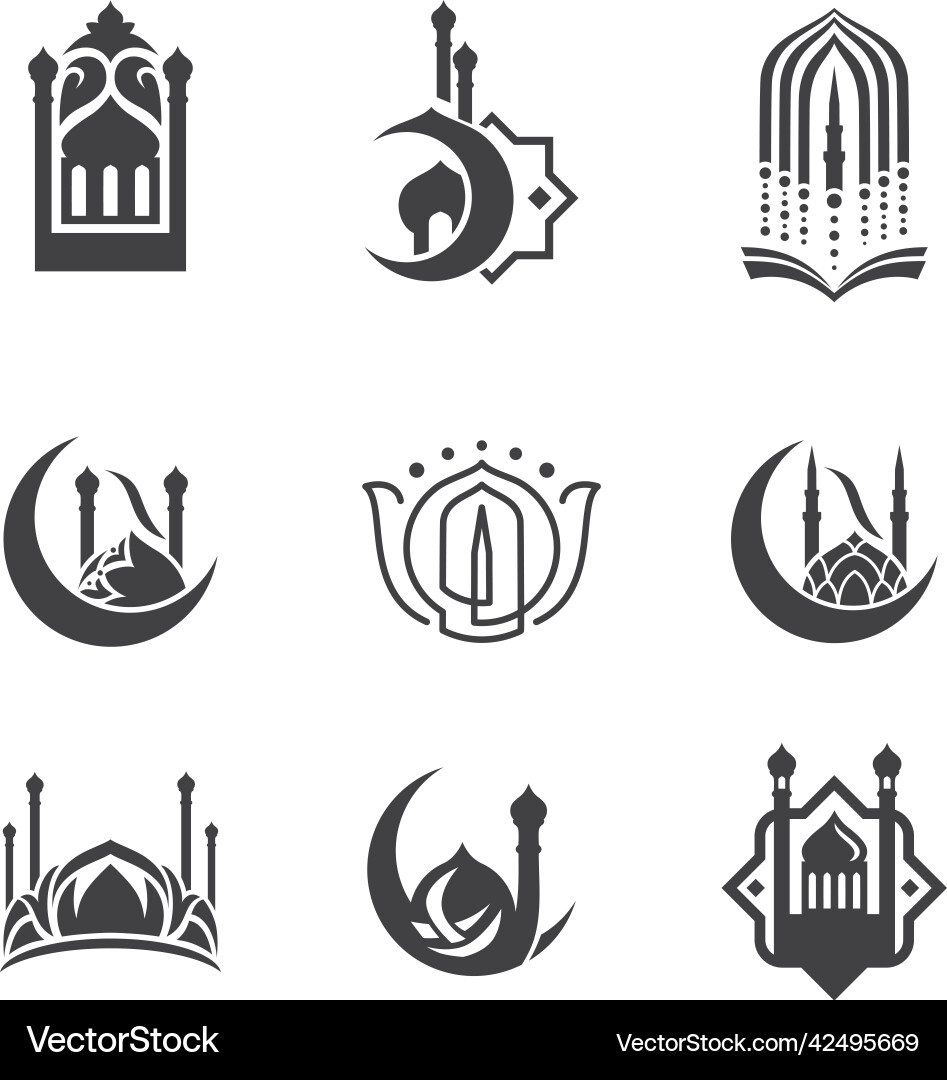Islamic mosque icons set for logo design Vector Image