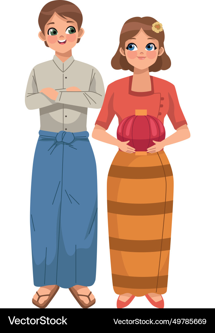 Myanmar couple character Royalty Free Vector Image