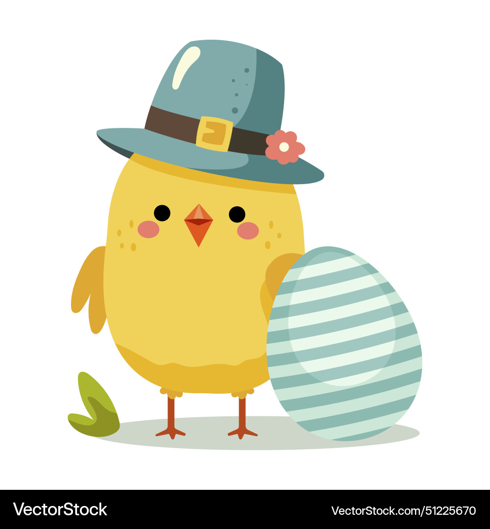 A cute cartoon chick wearing hat beside Royalty Free Vector