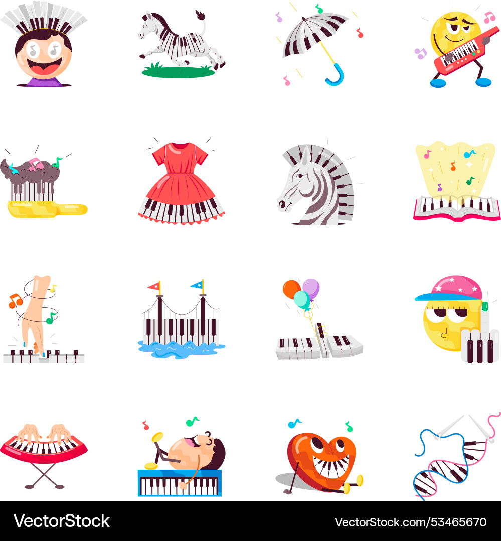 Basic rgbcomic style piano music sticker set Vector Image