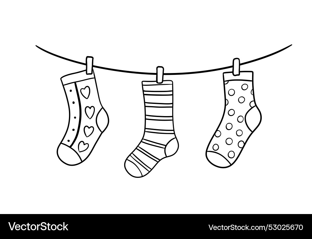 Clothesline with funny socks outline doodle Vector Image