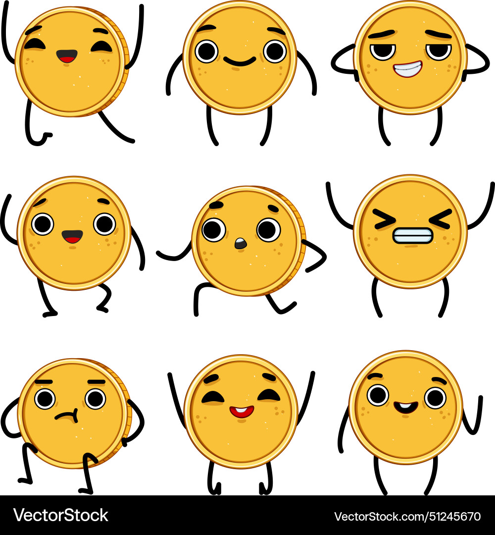 Coin character set cartoon Royalty Free Vector Image