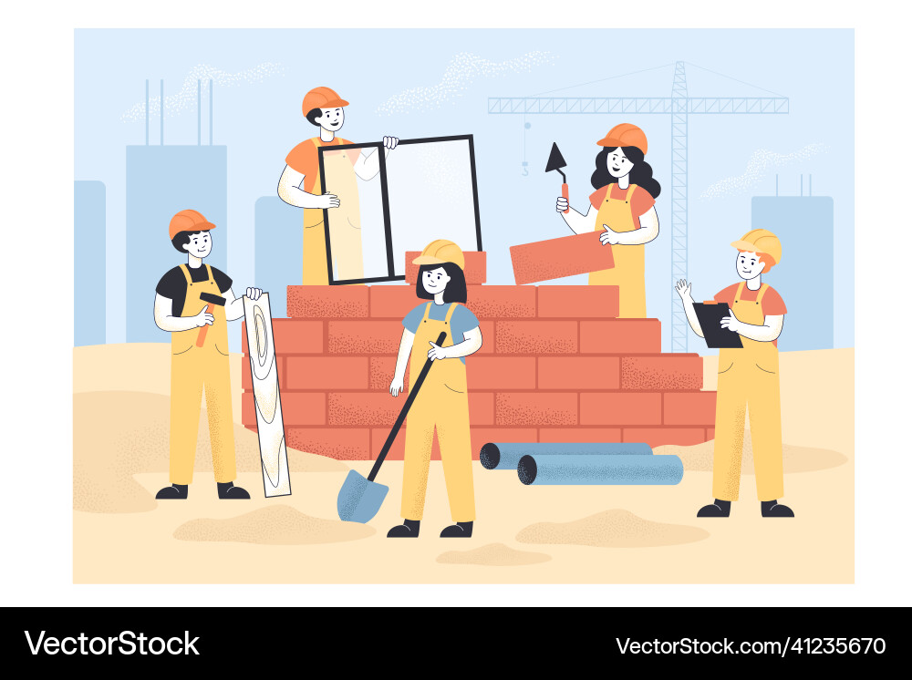 Constructors in uniform building house flat Vector Image
