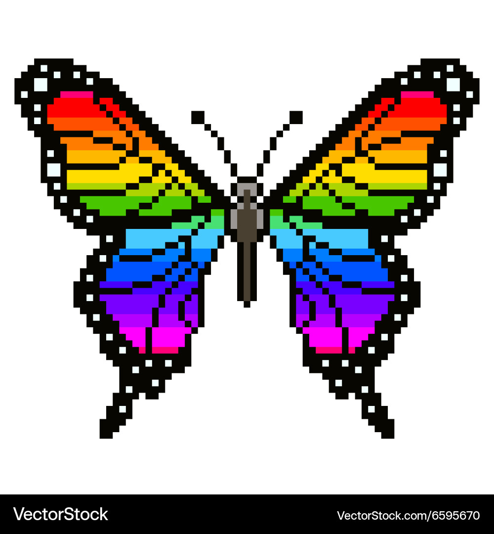 Pixel colorful butterfly isolated Royalty Free Vector Image