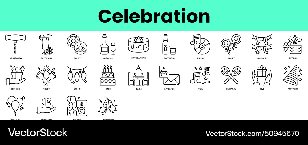 Set of celebration icons linear style icon bundle Vector Image