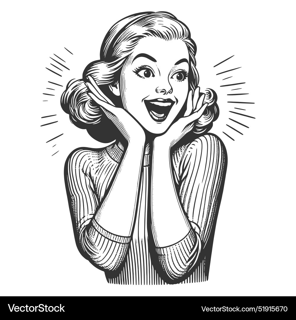 Surprised woman engraving Royalty Free Vector Image