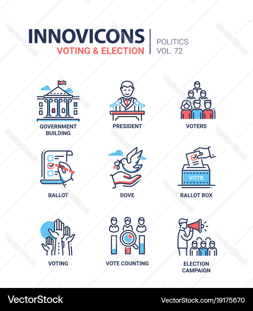 Voting and election - set of modern thin line Vector Image