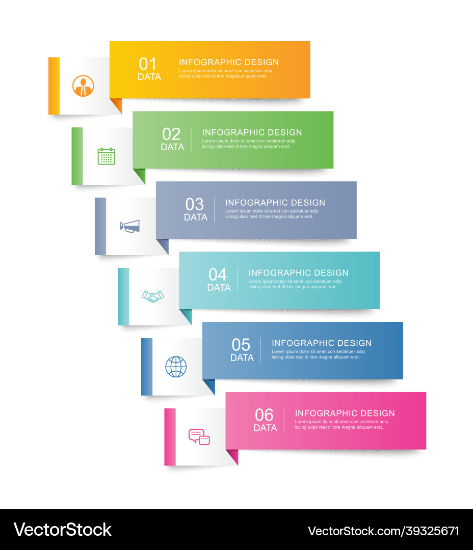 6 data infographics tab paper index template Vector Image
