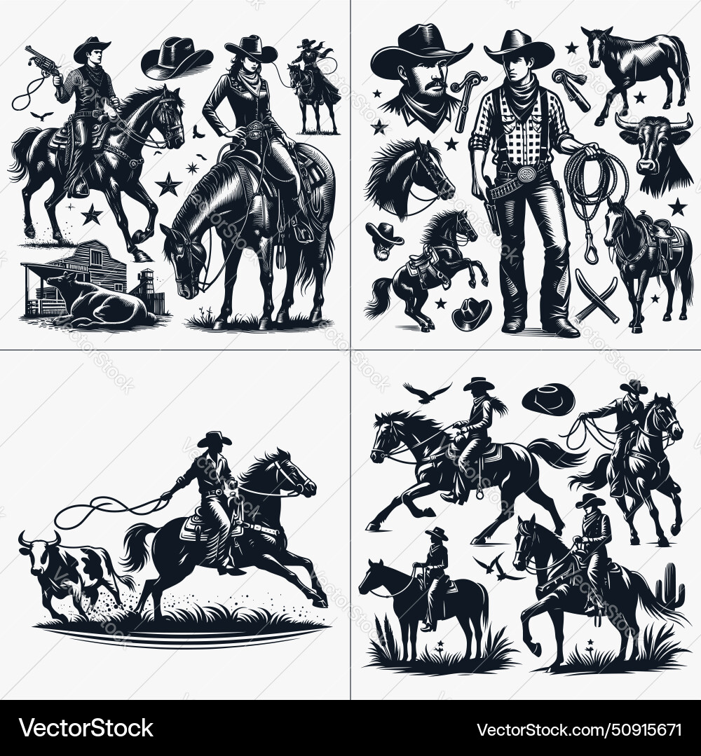 Cowboy and cowgirl bundle file Royalty Free Vector Image