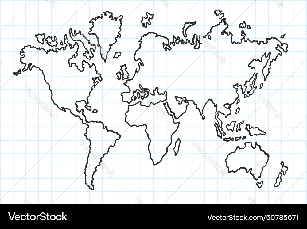 Hand drawn flat world map isolated and real pen Vector Image