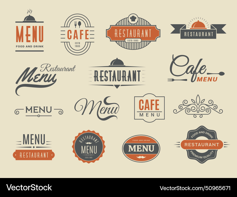 Menu badges restaurant or cafe logo and symbols Vector Image