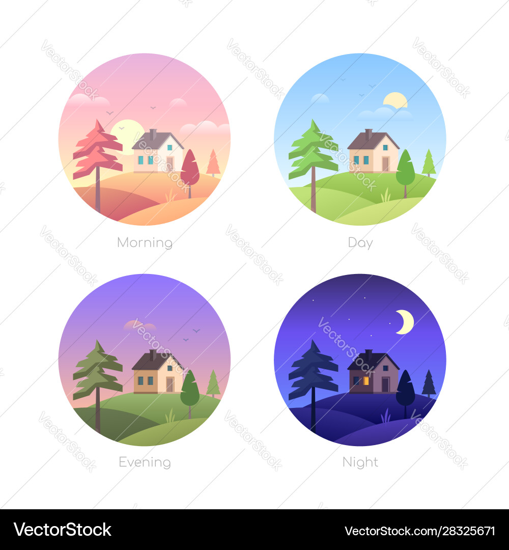 Parts day - set flat design style Royalty Free Vector Image