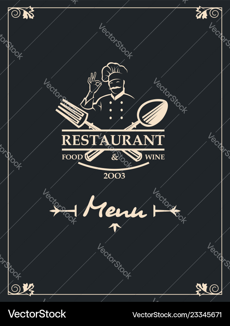 Restaurant menu with kitchenware and chef Vector Image
