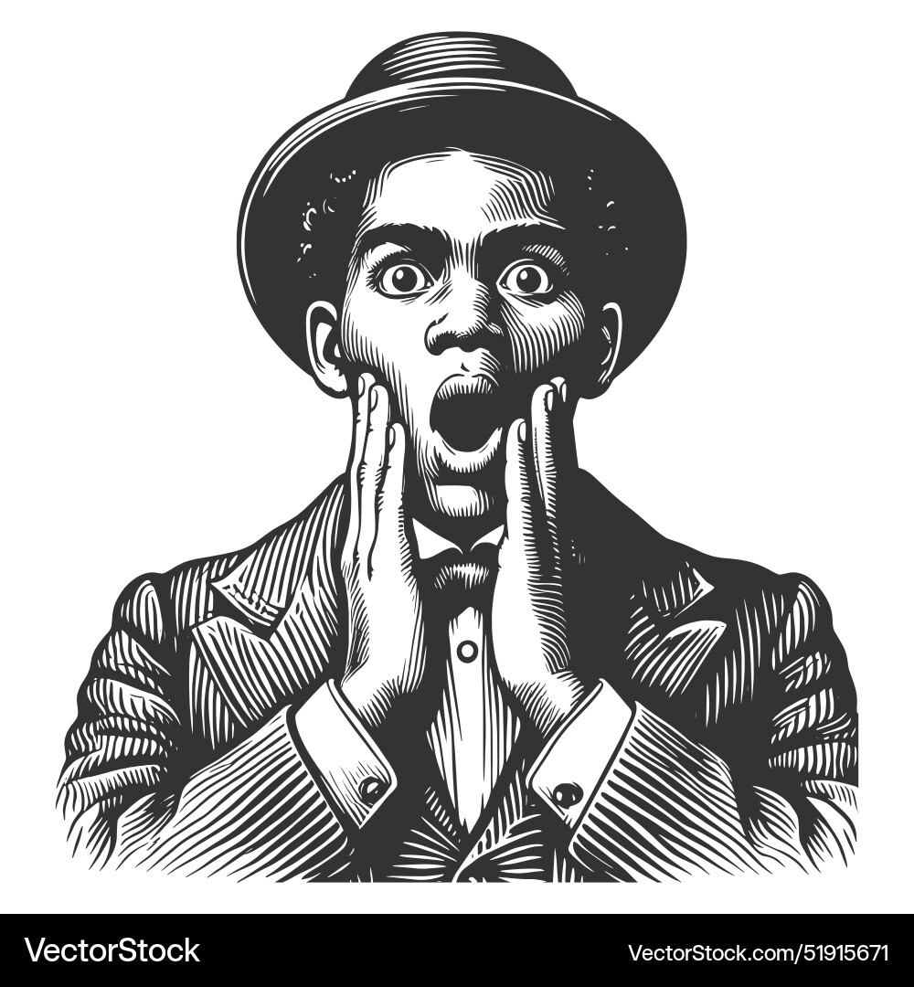 Surprised man in vintage suit engraving Royalty Free Vector