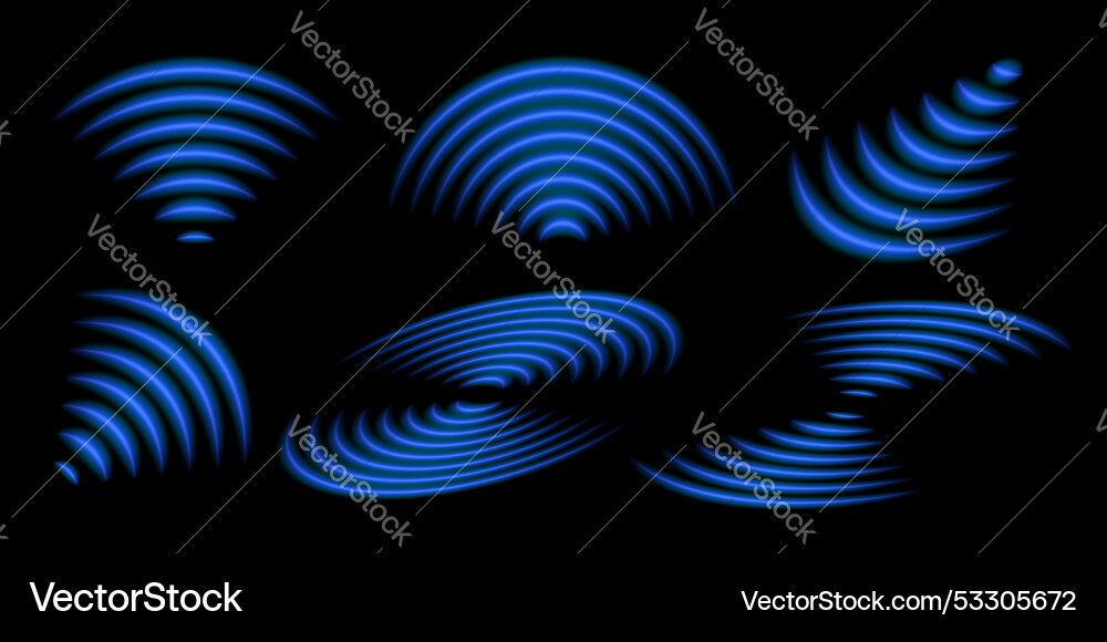 3d wi-fi waves with blue neon radial light Vector Image