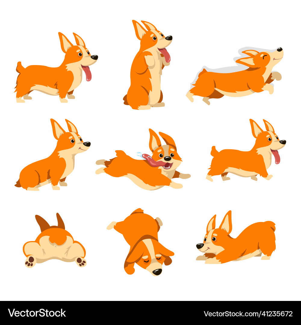 Corgi dog character set with different emotions Vector Image