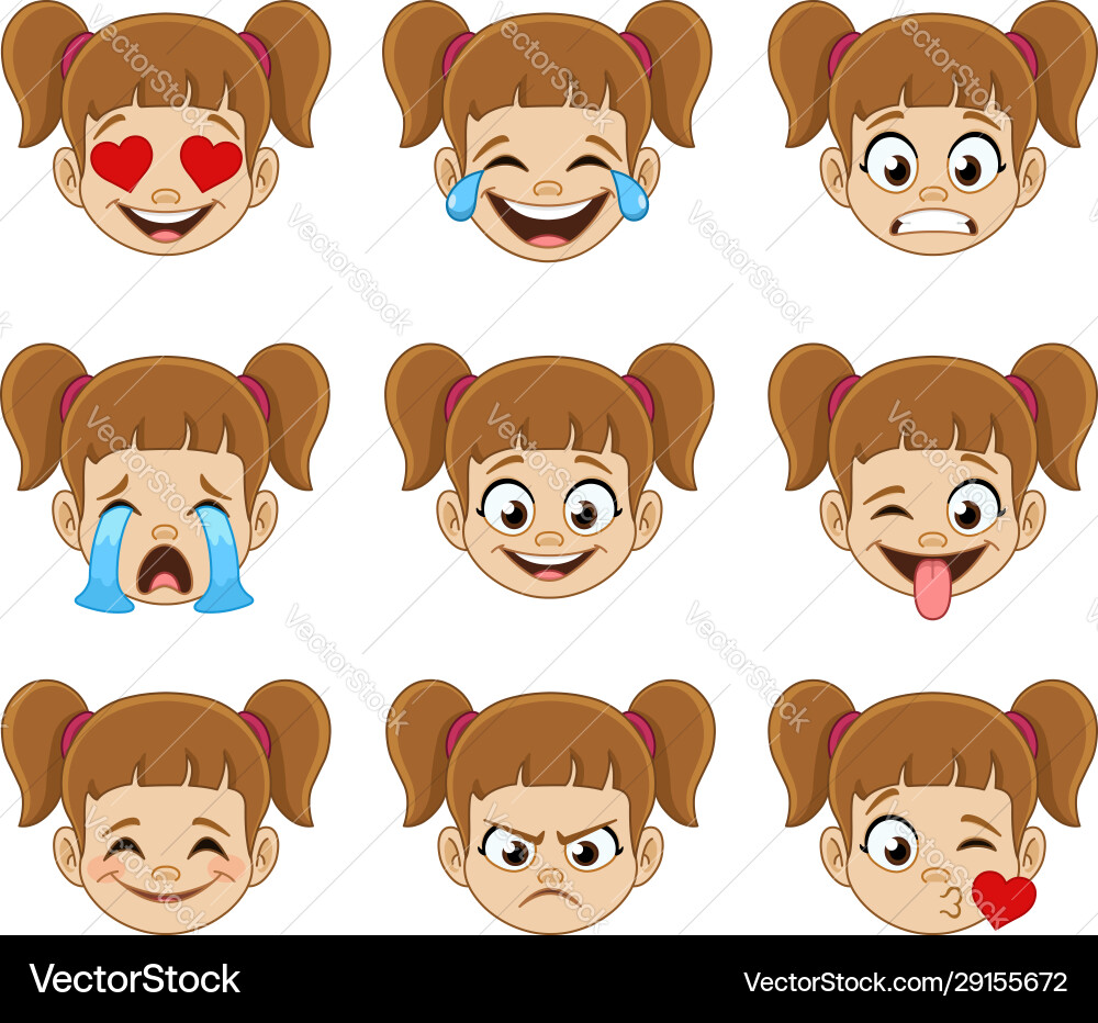 Girl face emoji expressions Royalty Free Vector Image