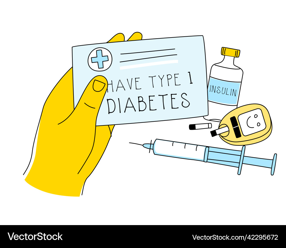 I have diabetes type 1 hand holding card Vector Image