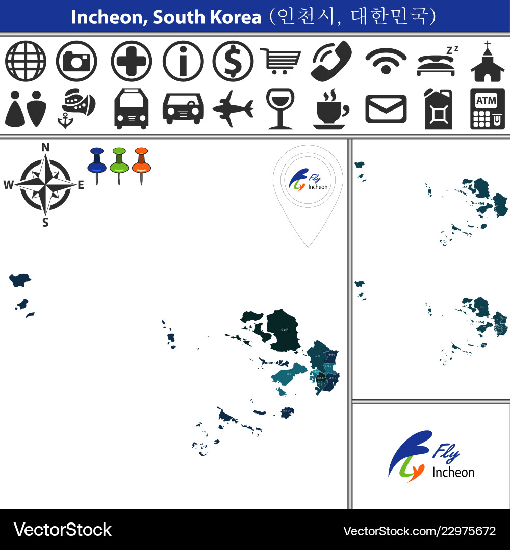 Incheon Map with Korean Districts Royalty Free Vector Image