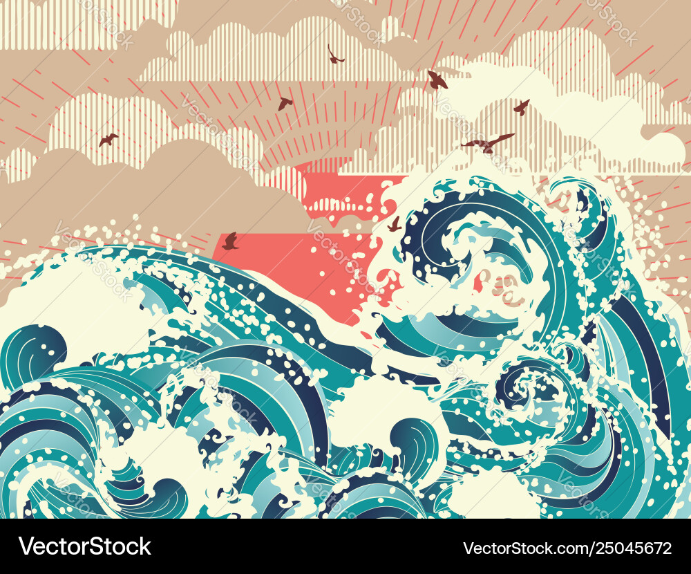 Retro ocean waves Royalty Free Vector Image - VectorStock