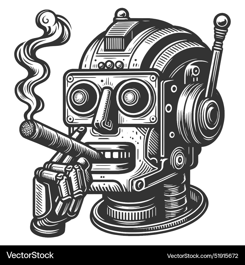 Retro robot smoking cigar Royalty Free Vector Image
