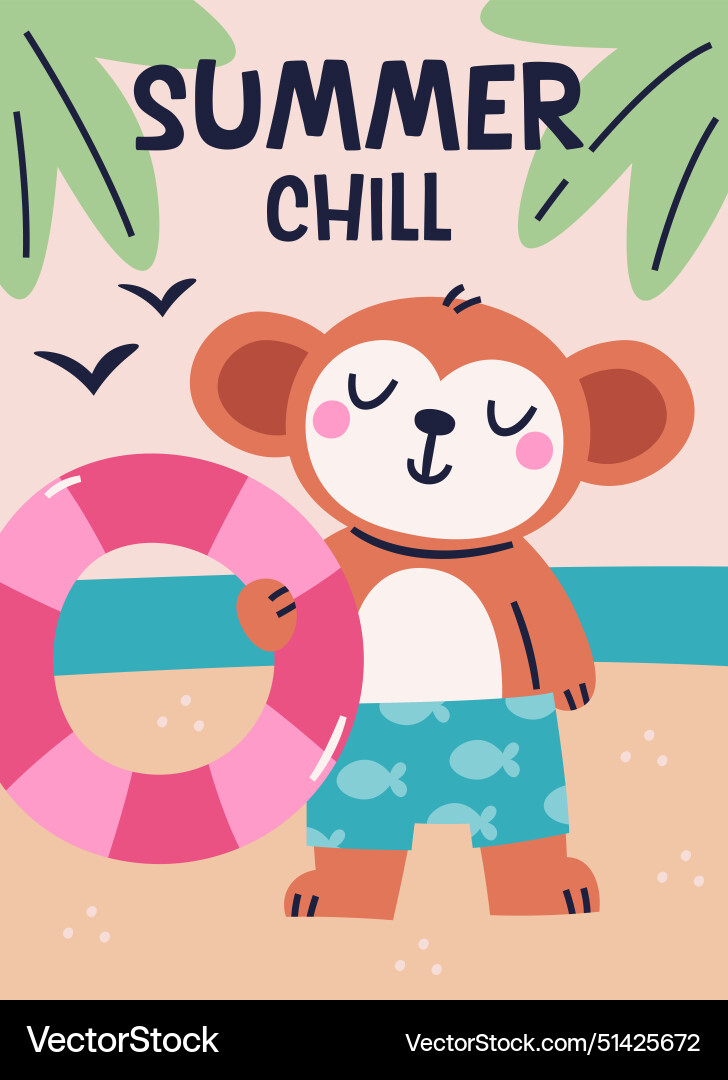Summer chill monkey postcard Royalty Free Vector Image