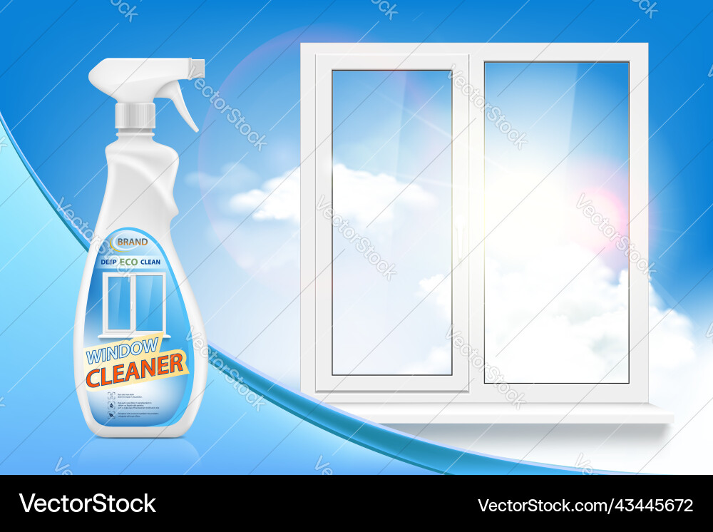 Window cleaner promo poster bottle trigger spray Vector Image