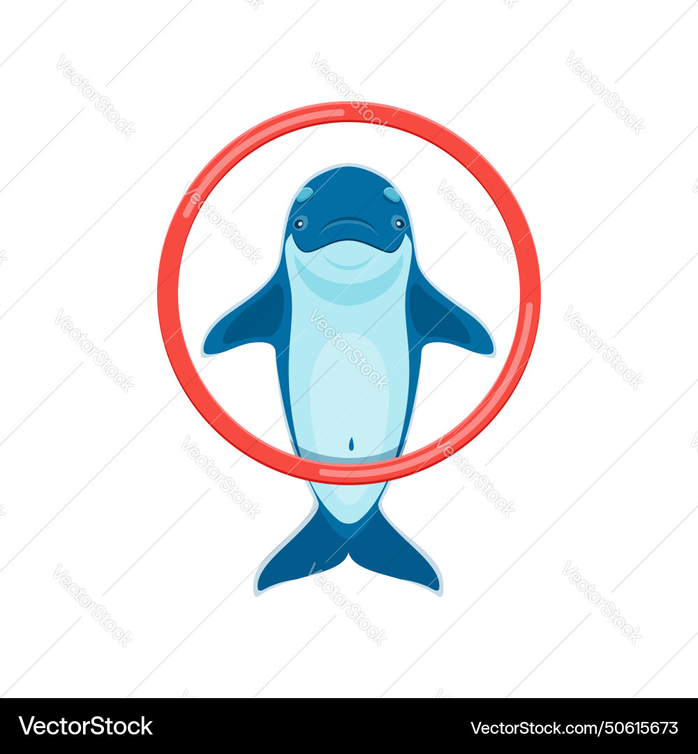 Cartoon dolphin character jump through the ring Vector Image