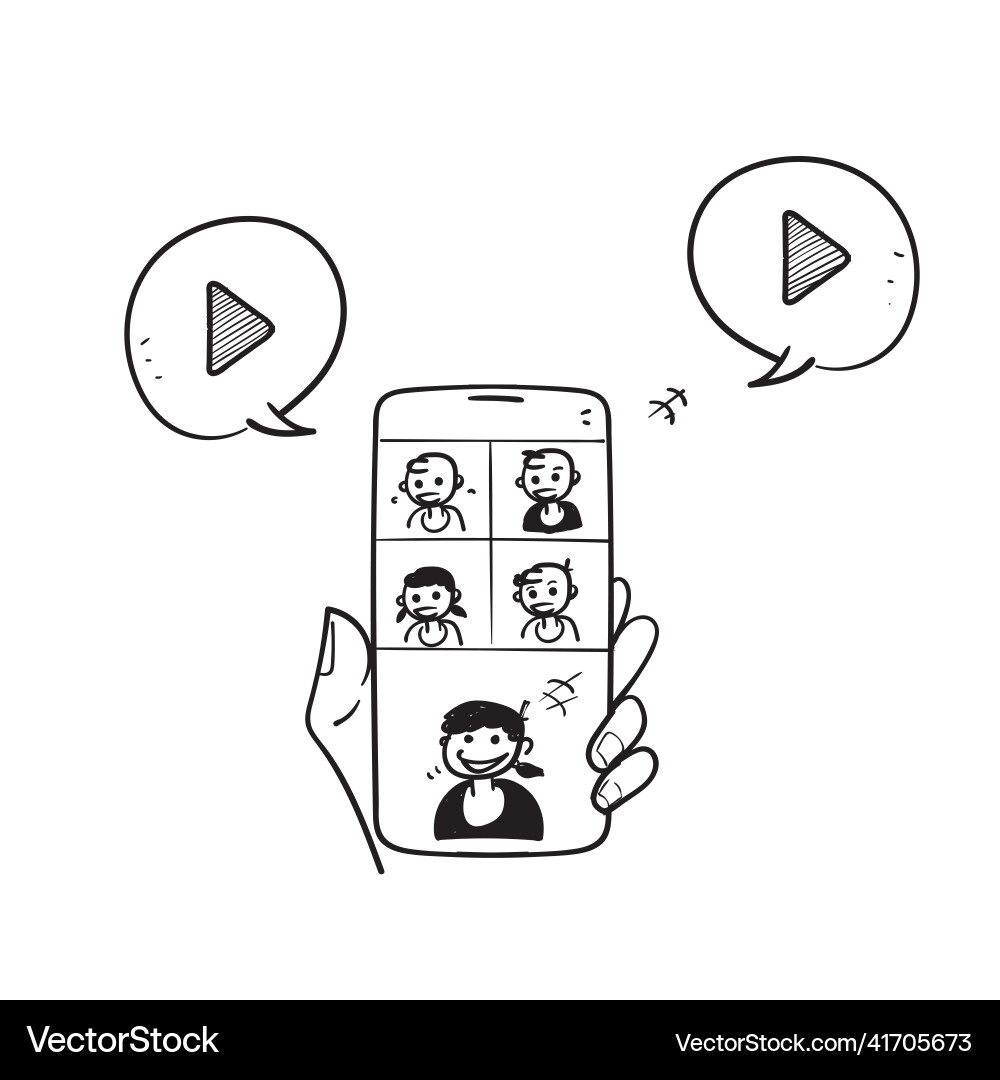 Hand drawn doodle holding smartphone Royalty Free Vector