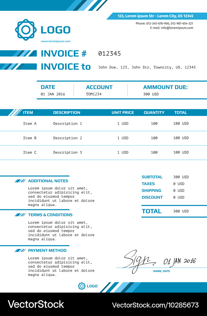 Invoice template design layout Lizenzfreies Vektorbild