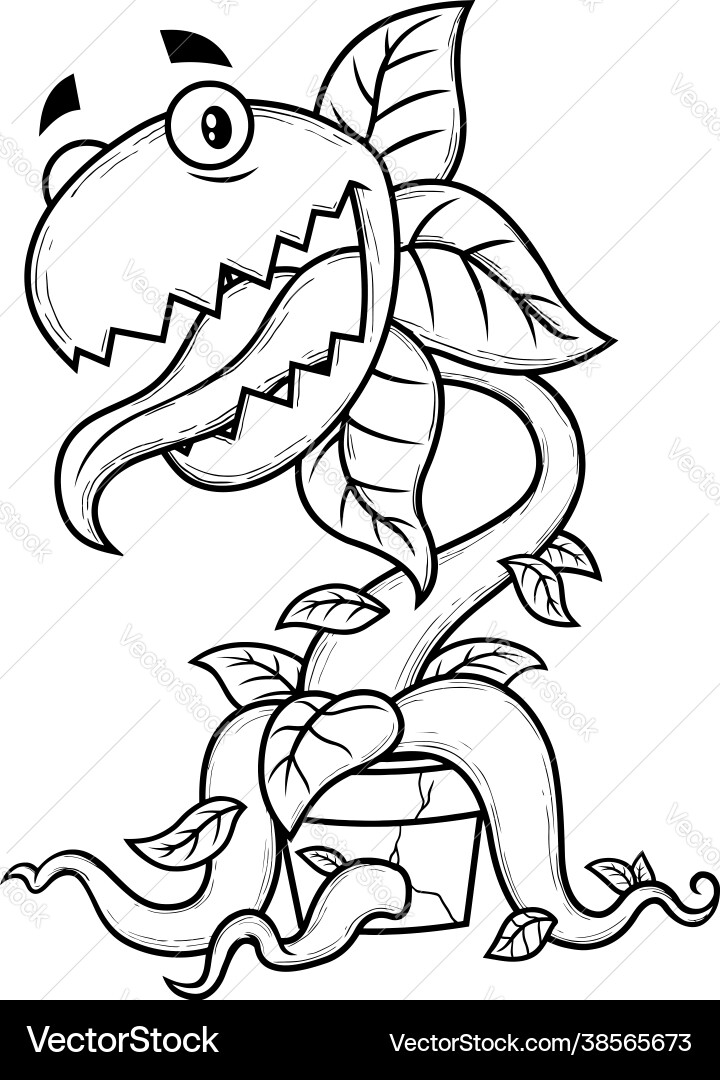 Outlined hungry evil carnivorous plant Royalty Free Vector