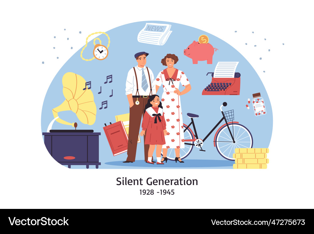 Silent generation family composition Royalty Free Vector