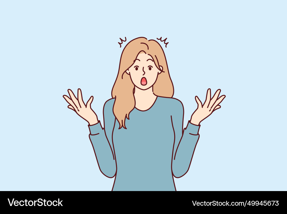 Surprised woman feels indignation because Vector Image