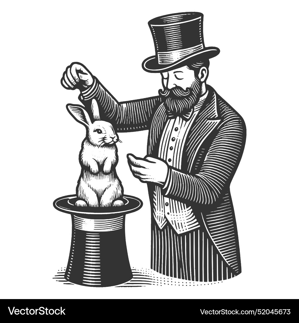 Vintage magician with rabbit engraving Royalty Free Vector